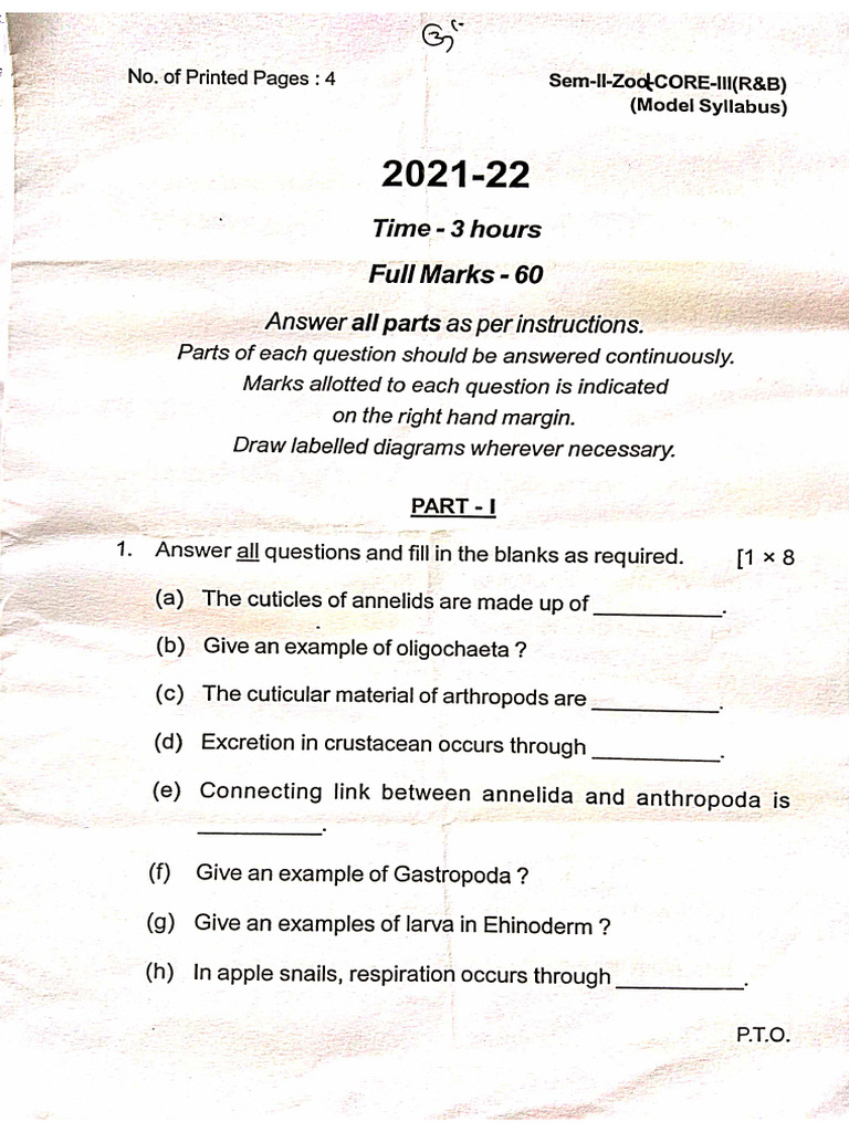UN (A) C Zoology Hons 2nd Sem Question Paper 2022 | PDF | Cell (Biology) | Mitochondrion