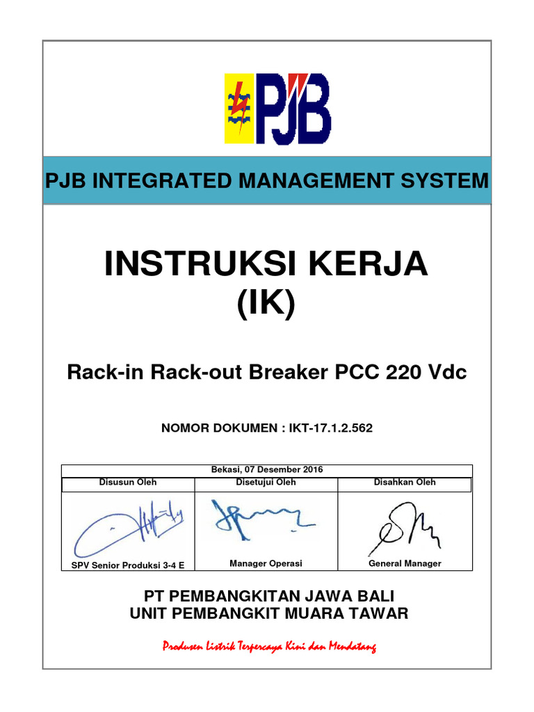 Instruksi Kerja GT Blok 3-4 Rack in Dan Rack Out Breaker 220 VDC | PDF