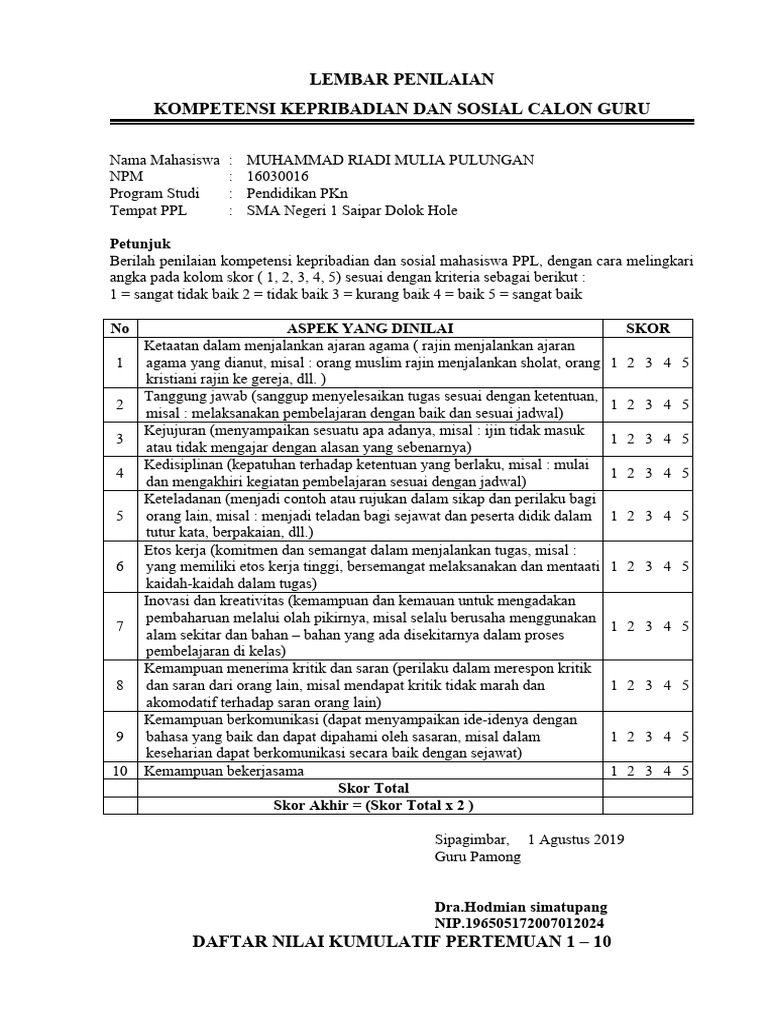 Lembar Penilaian | PDF | Karier & Perkembangan | Kesehatan Holistik