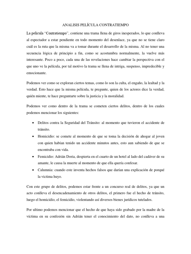 Analisis Pelicula Contratiempo Abner Picon | PDF | Ciencias sociales | Derecho