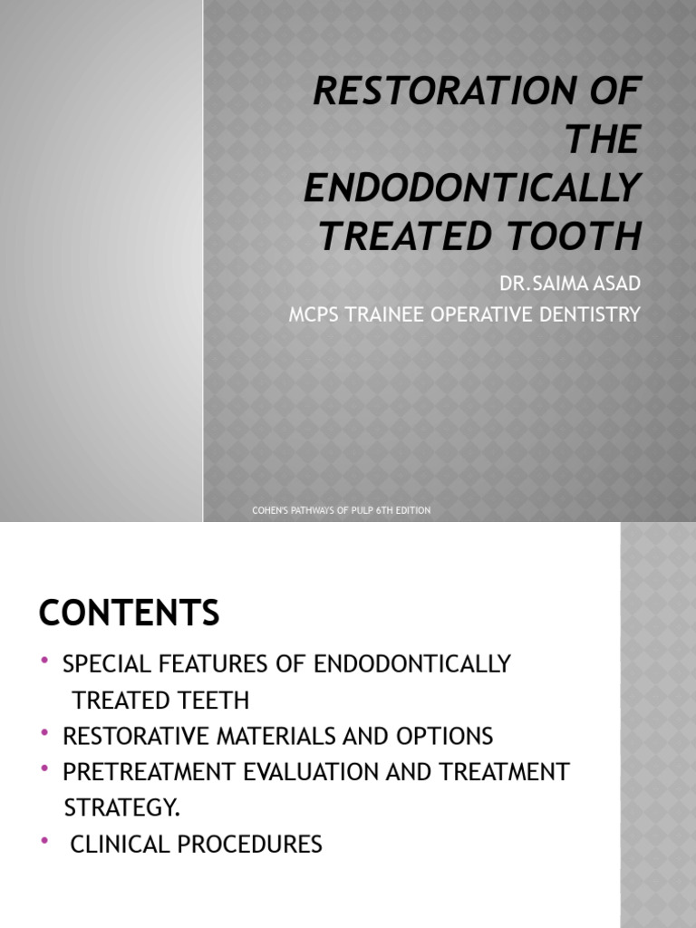 Restoration of ENDO Treated Teeth | PDF | Dental Composite | Dental Material