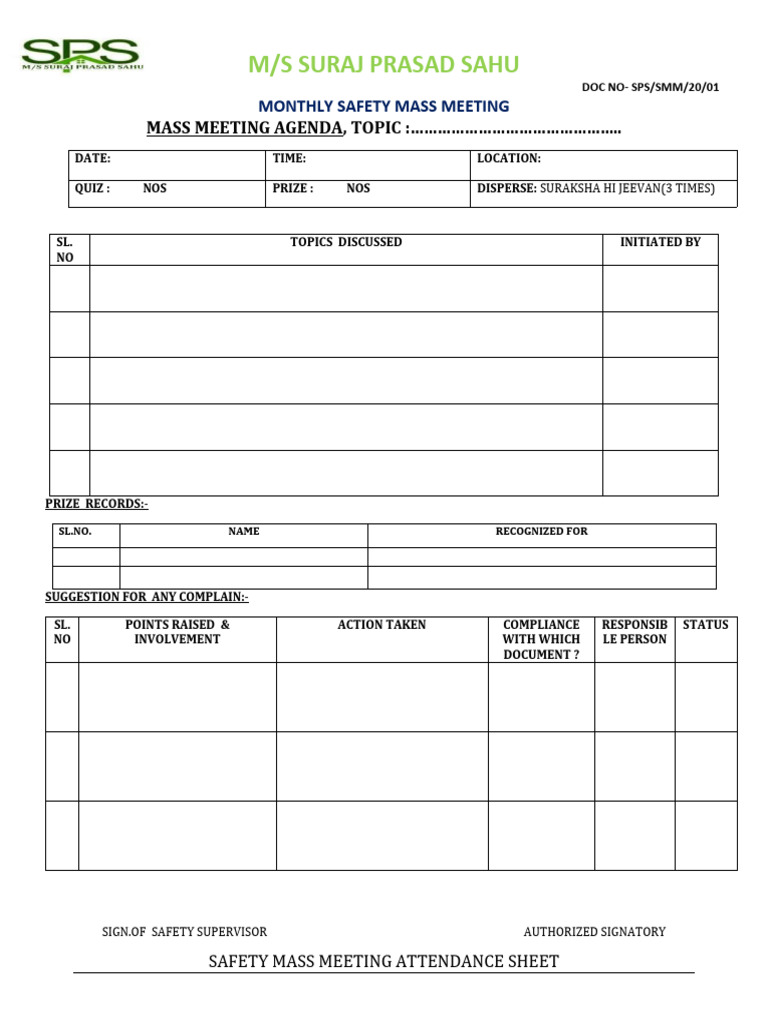 Monthly Safety Mass Meeting Agenda | PDF