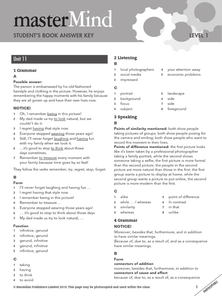Mastermind Level 1 Answer Key | PDF | Linguistics | Human Communication