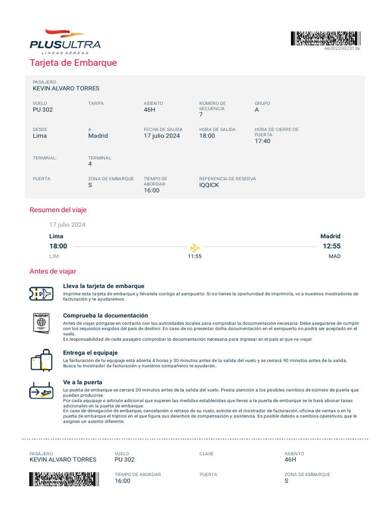 Tarjeta de Embarque: Kevin Alvaro Torres | PDF | Aeropuerto | Aviación
