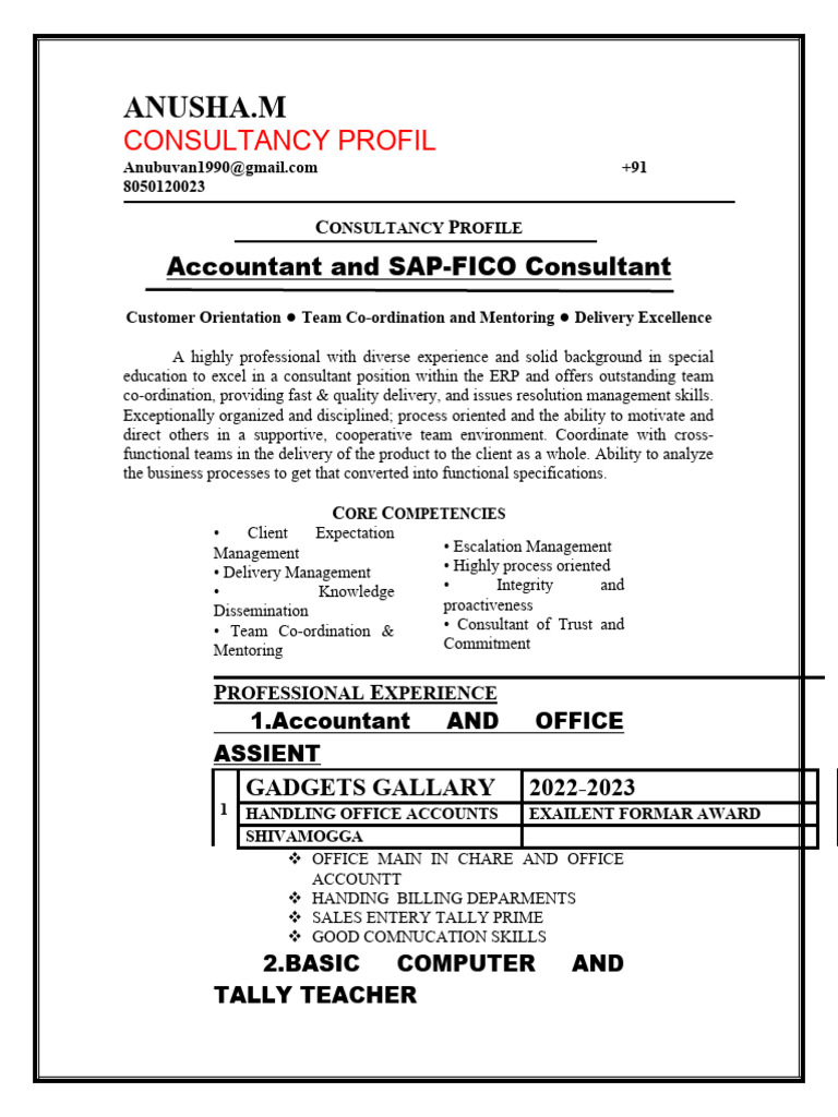 SAP FICO Sample Resume 1 | PDF | Consultant | Accounts Payable