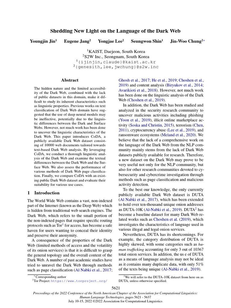 Shedding New Light on the Language of the Dark Web | PDF | World Wide Web | Internet & Web