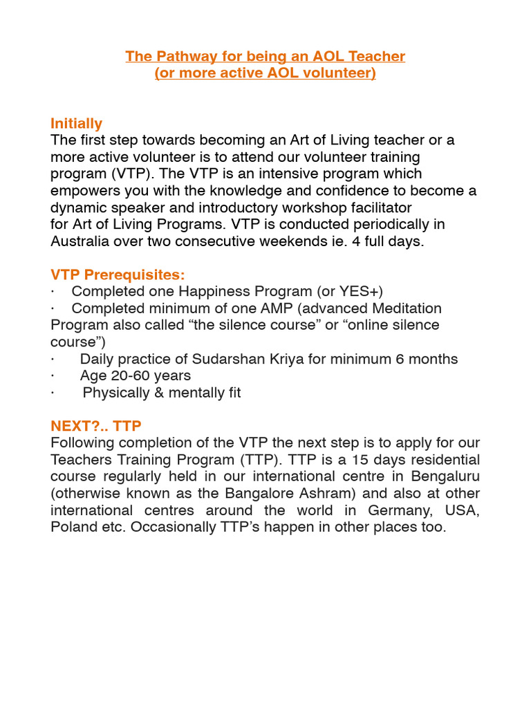 Pathway To Being A Teacher or An AOL Volunteer | PDF | Mind–Body ...