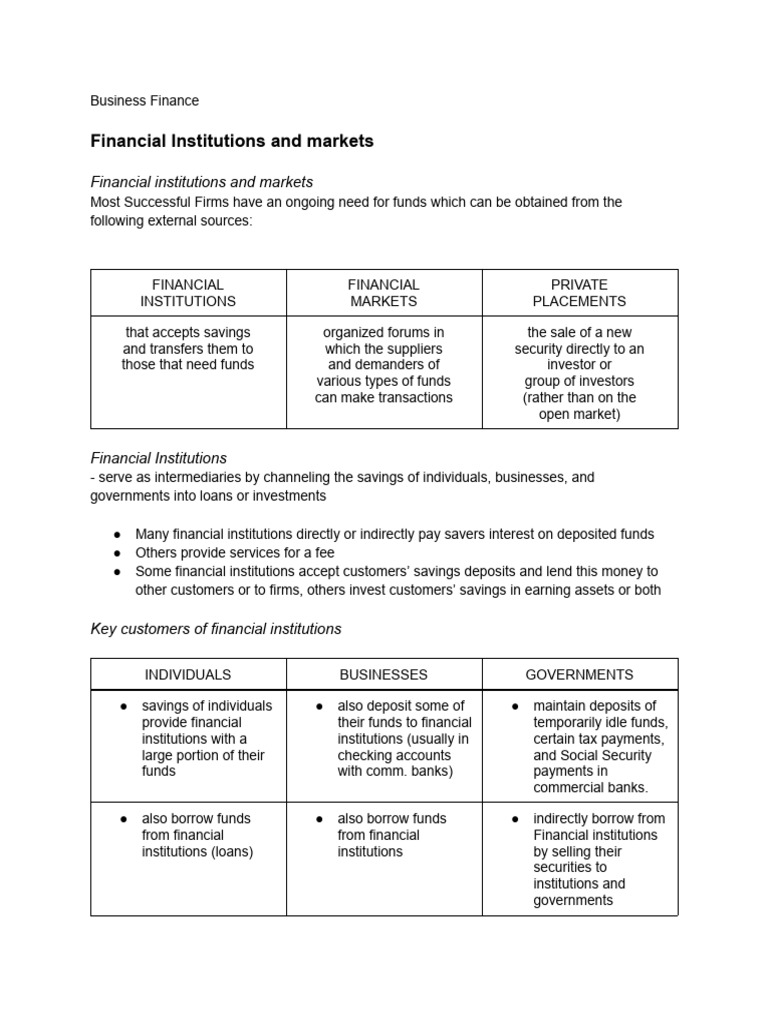 Financial Institutions and Markets | PDF | Banks | Savings And Loan ...