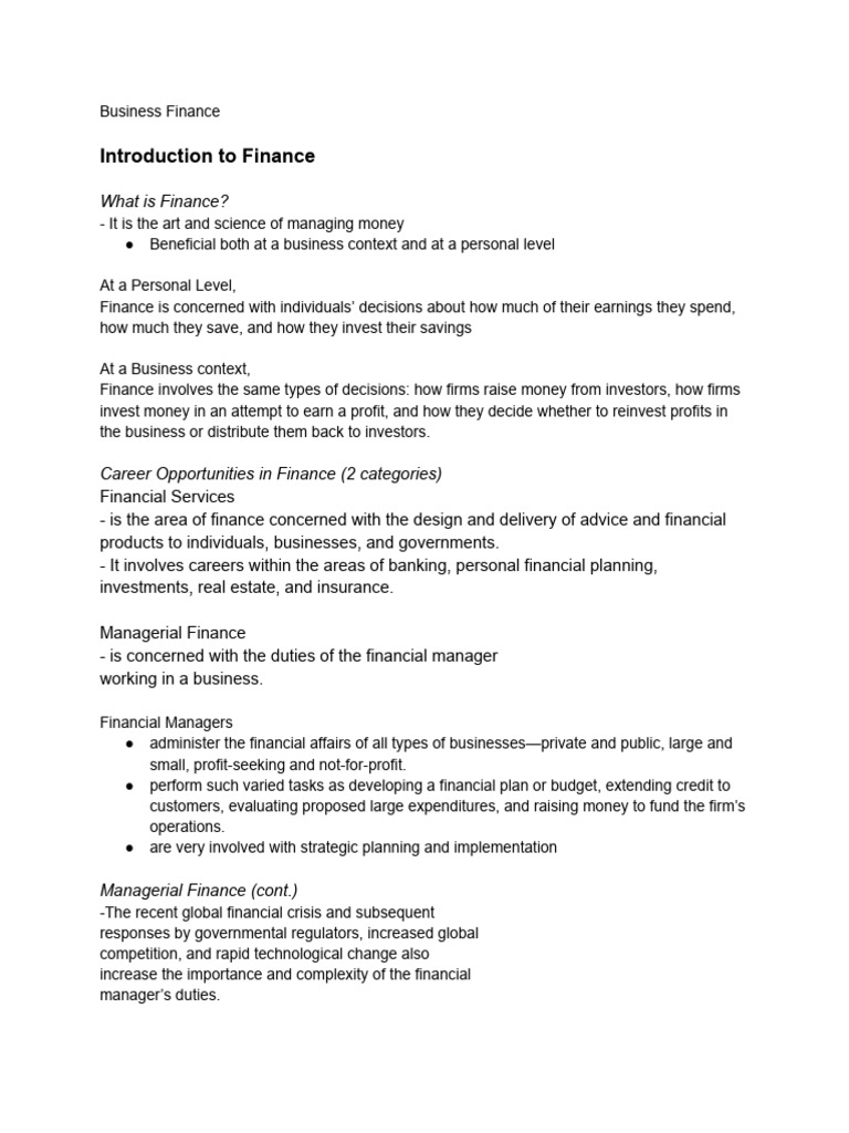 Introduction To Finance | PDF | Partnership | Investing