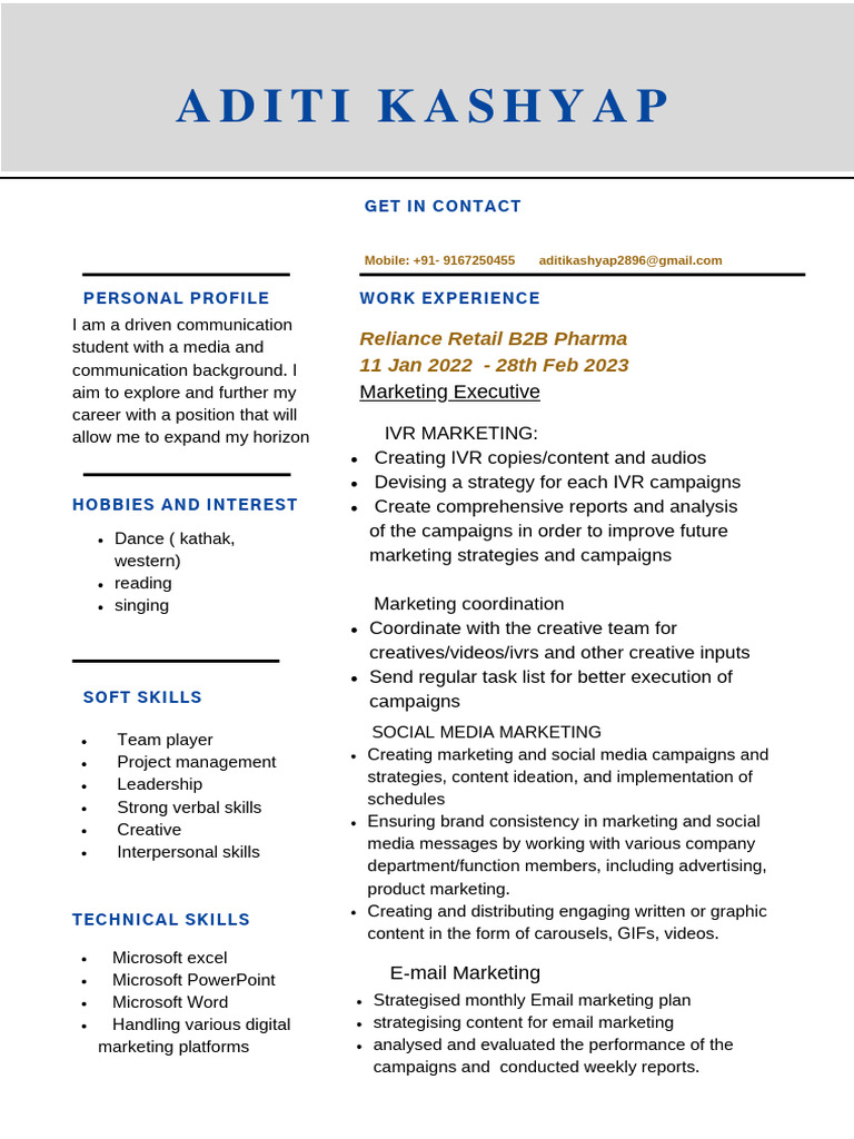 Aditi 2024 Resume | PDF | Social Media | Popular Culture & Media Studies