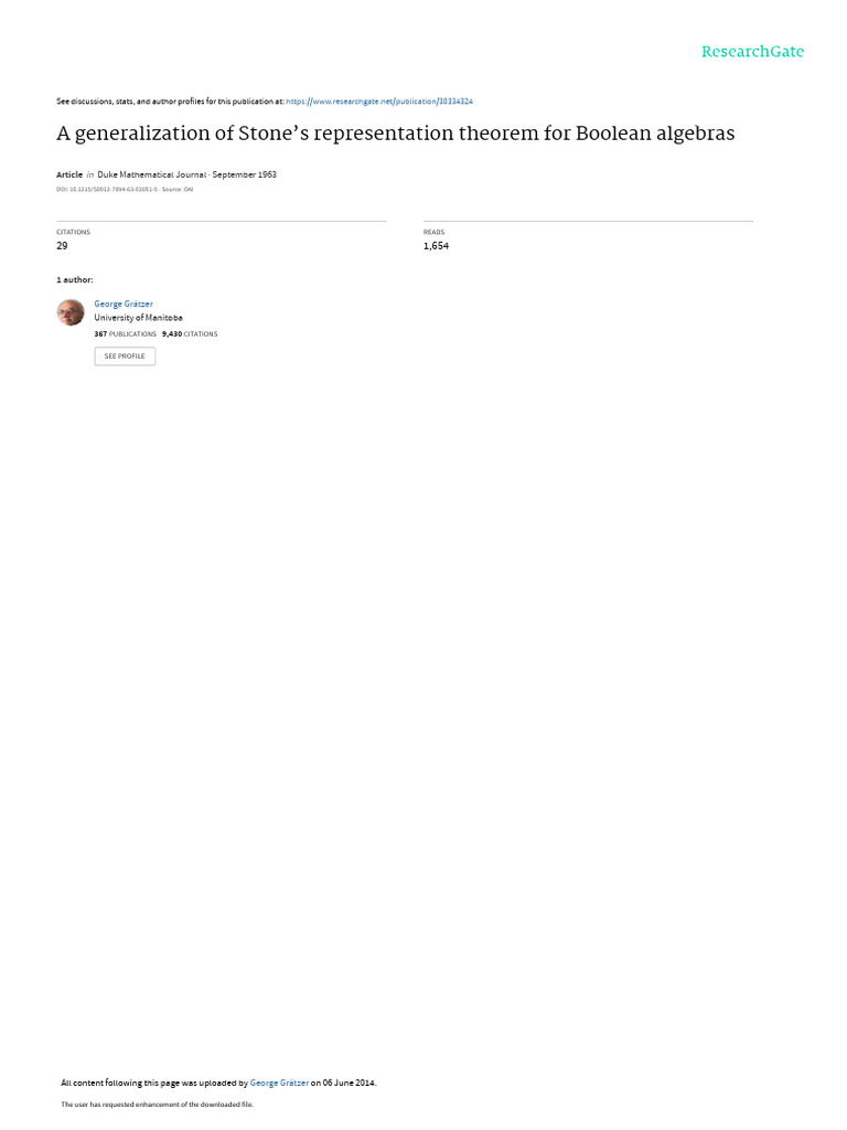 A Generalization of Stones Representation Theorem | PDF | Boolean ...