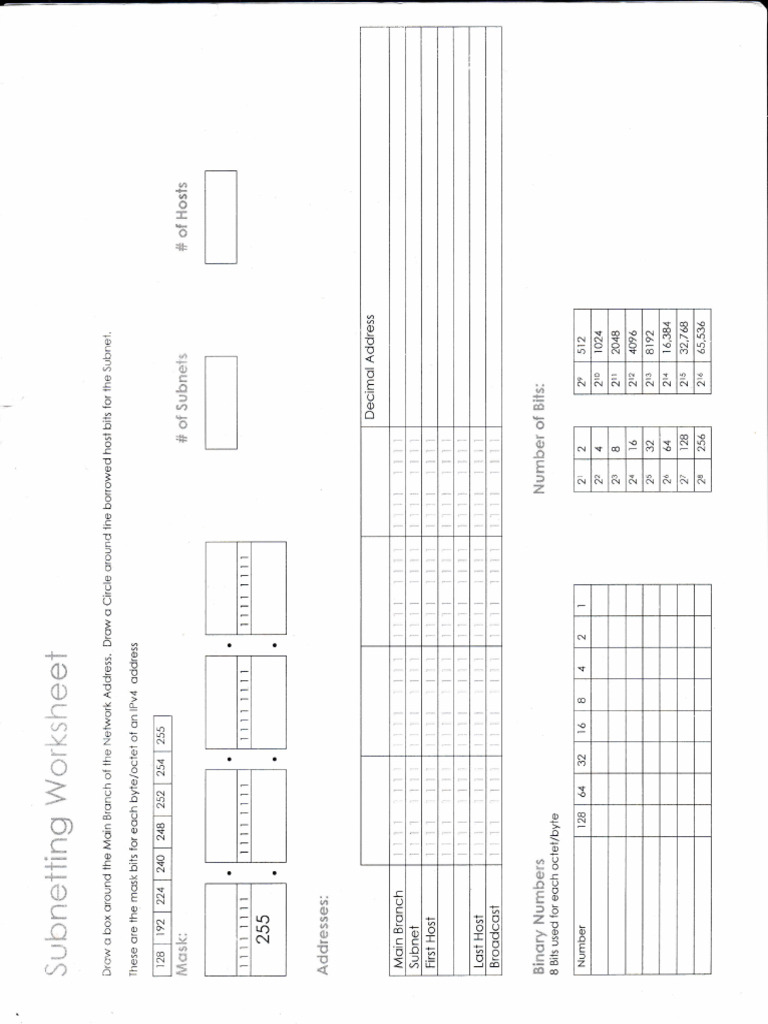 Subnetting Worksheet | PDF