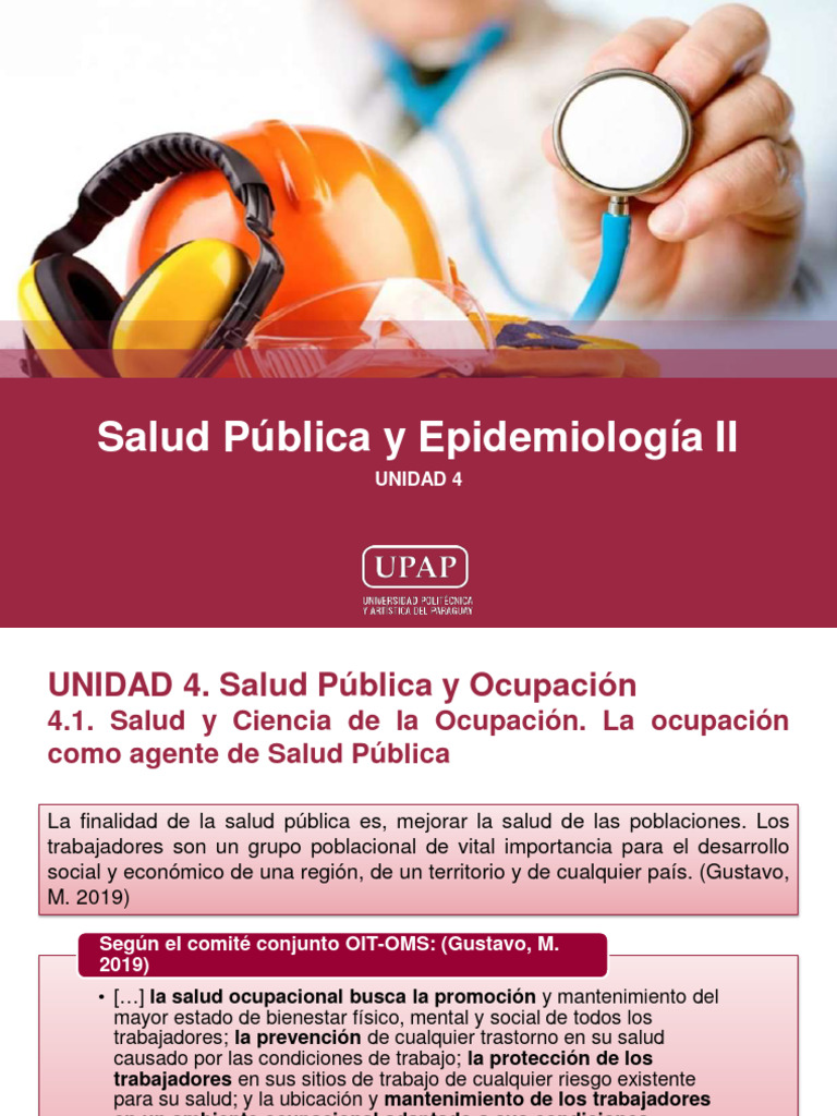 UNIDAD IV_ PRESENTACIÓN SALUD PÚBLICA Y EPIDEMIOLOGÍA II | PDF | Seguridad y salud ocupacional ...