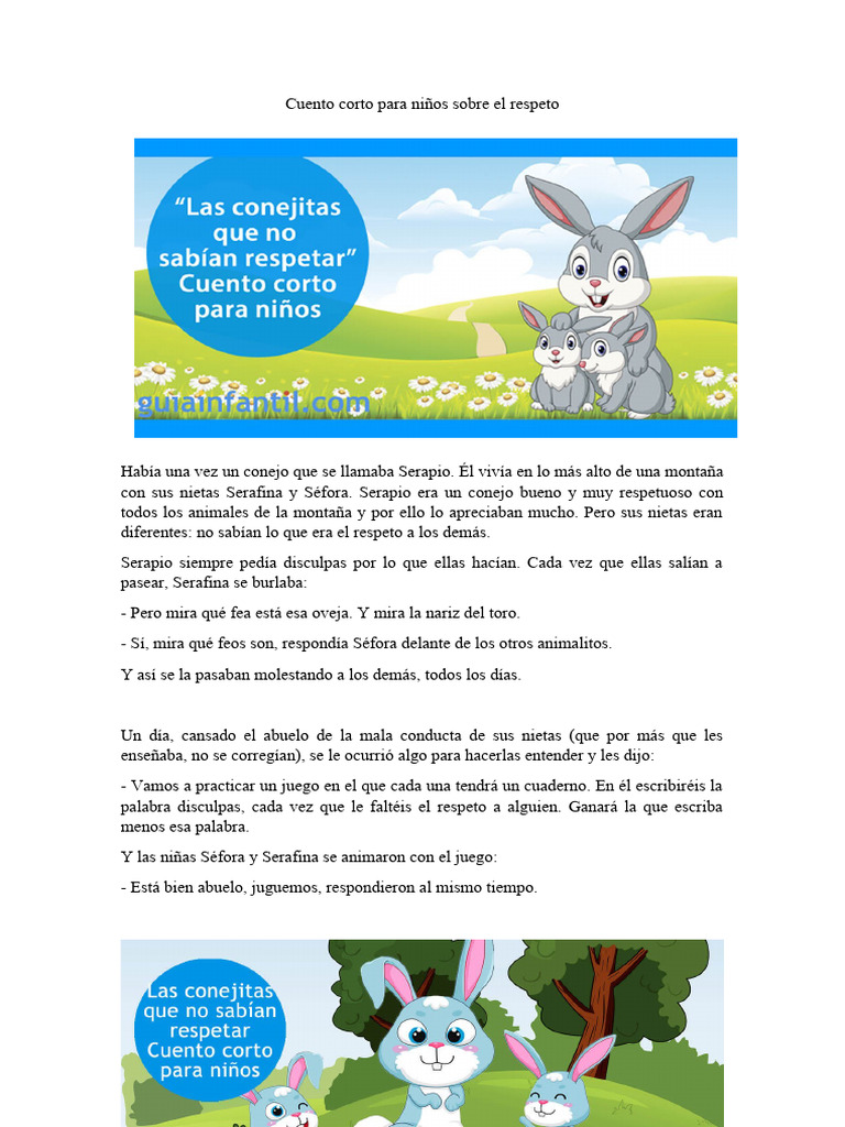 Cuento Corto Para Niños Sobre El Respeto Pdf
