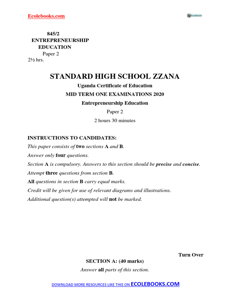 S.4 Ent P2 Uce Revision & Past Papers | PDF | Market (Economics) | Entrepreneurship