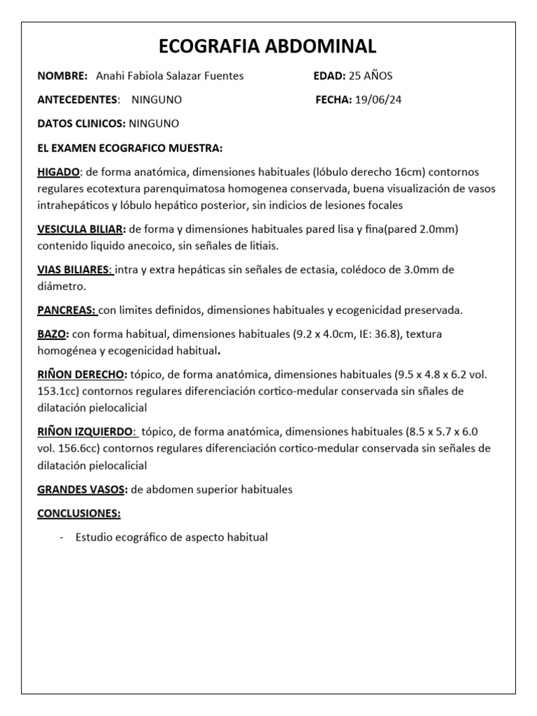 Ecografía Abdominal Normal en Paciente | PDF | Salud y bienestar
