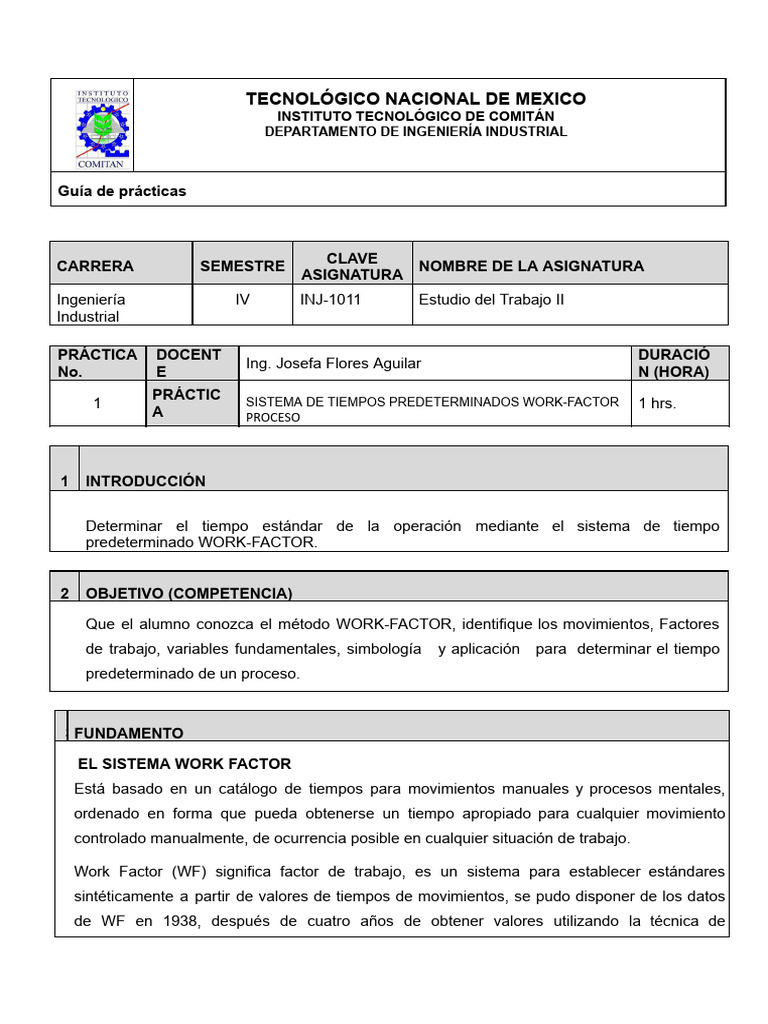 Practica No.1 Work-Factor | PDF | Codo | Diseño