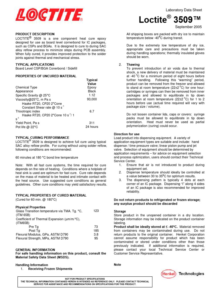 Loctite 3509™: Laboratory Data Sheet | PDF | Materials | Physical Sciences
