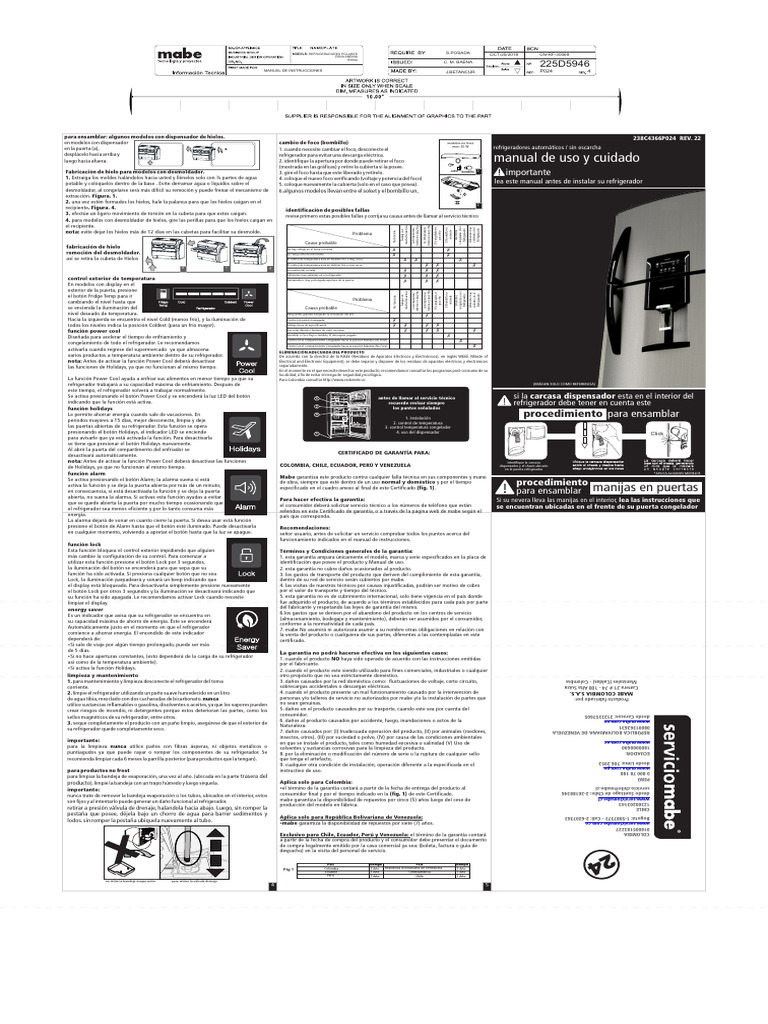 Manual de Usuario RMP360FYCU | PDF | Refrigerador