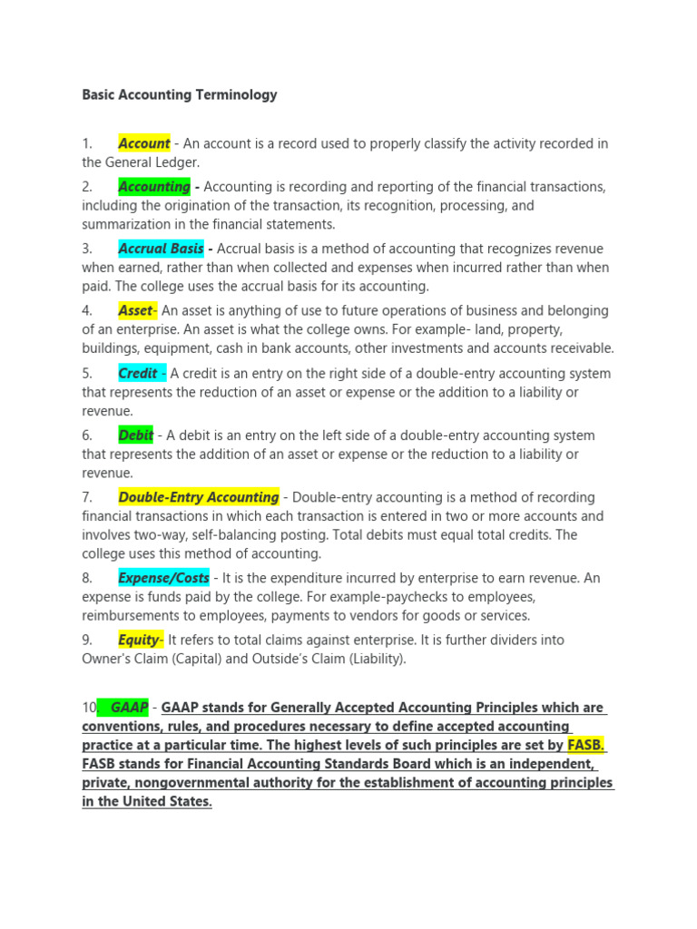 Accounting Terminology | PDF | Debits And Credits | Expense