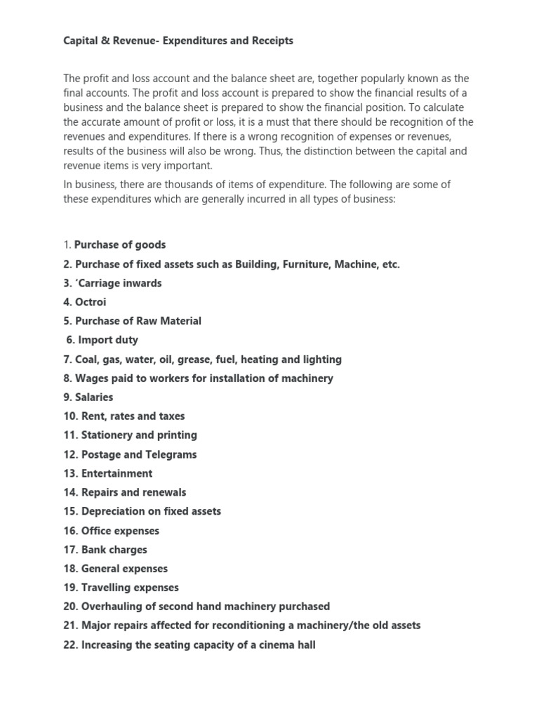Capital & Revenue Expenditures and Receipts | PDF | Expense | Revenue
