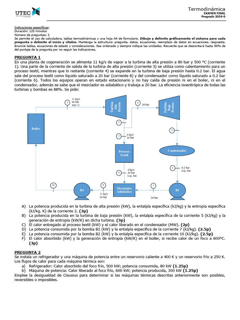EF Examen Final 2024-0 - Solucion | PDF | Turbina | Temperatura