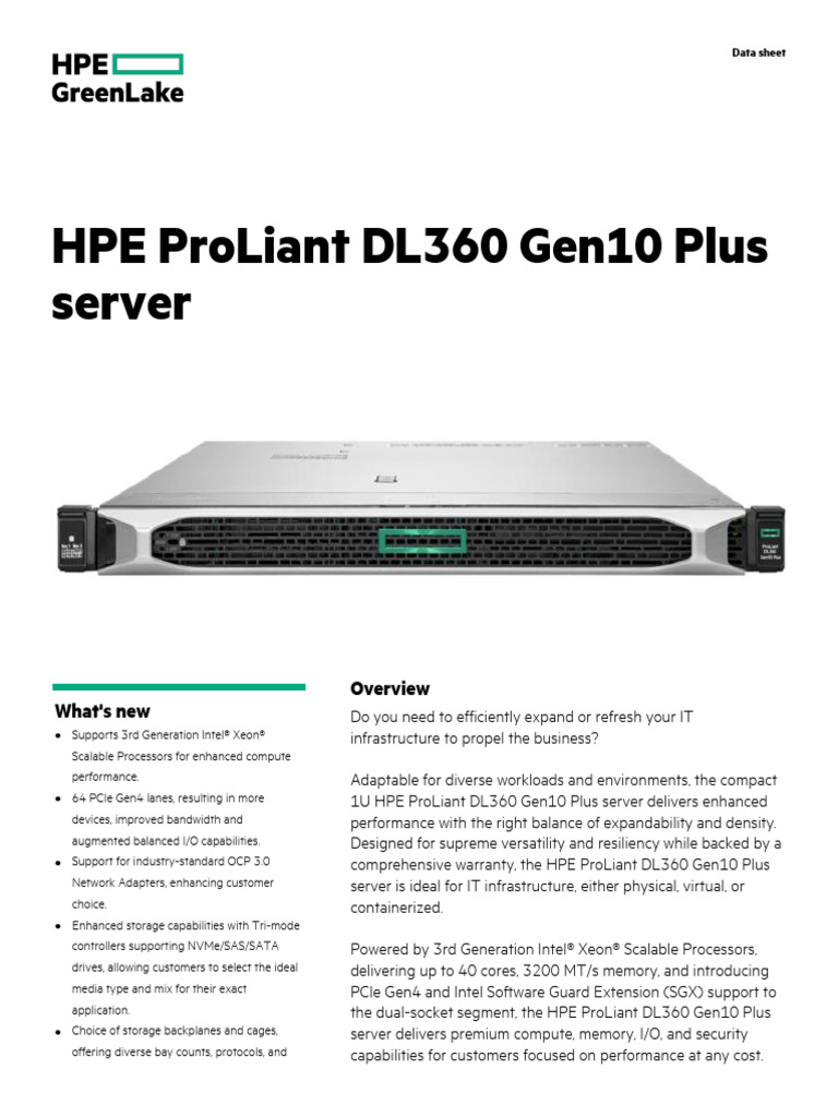HPE ProLiant DL360 Gen10 Plus server-PSN1013291294USEN | Download Free PDF | Central Processing ...