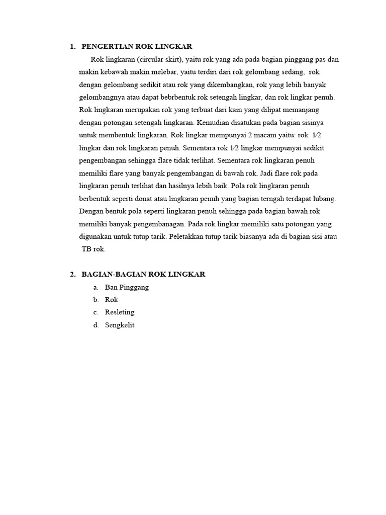 Ukuran dan Pembuatan Rok Lingkar Penuh | PDF