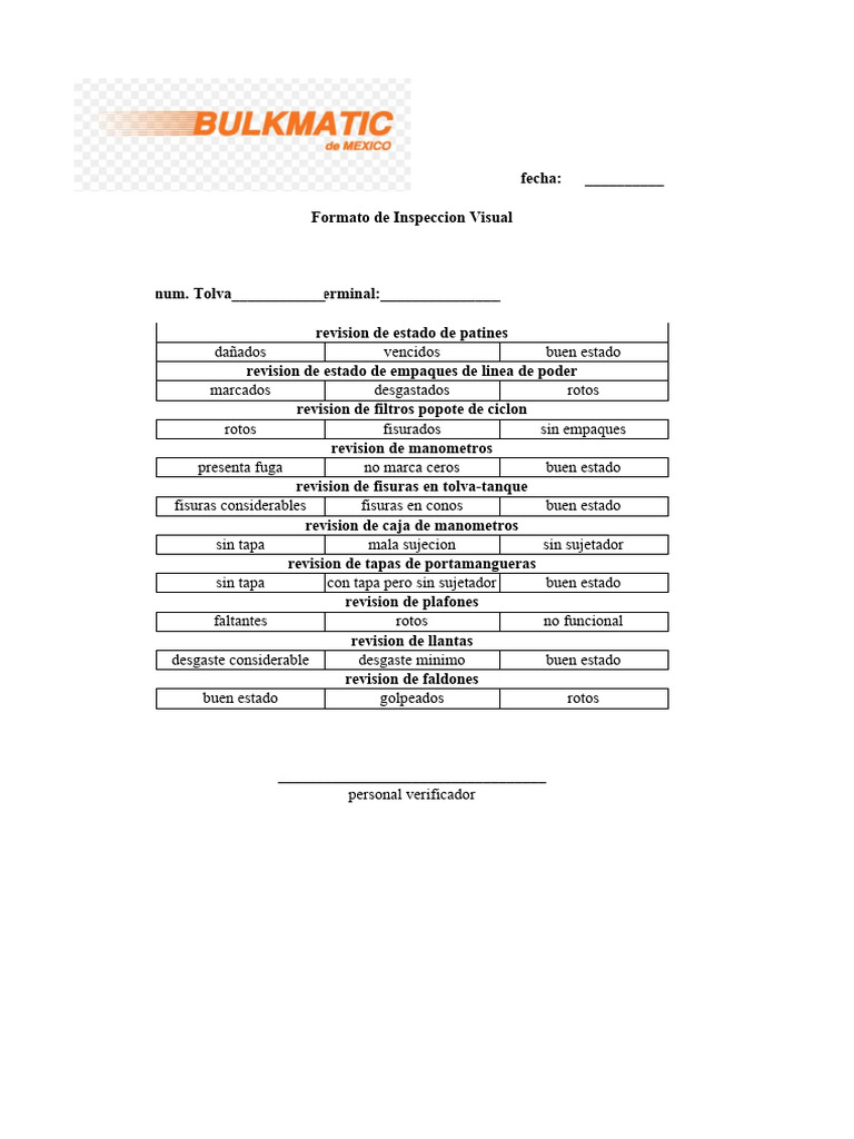 Formato Inspeccion Visual | PDF
