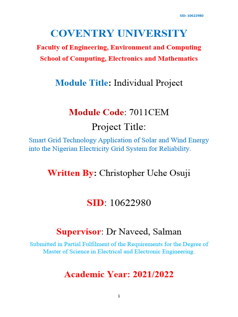 My MSC Project Write Up Original | PDF | Wind Power | Solar Power