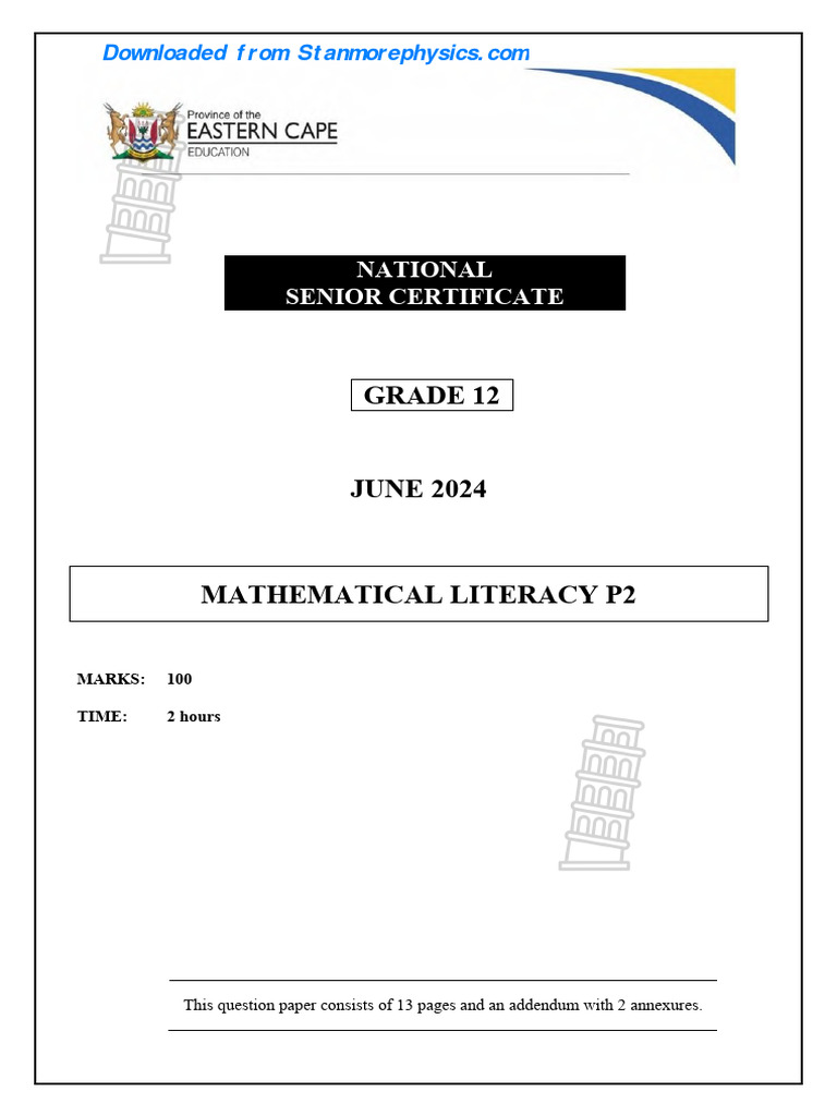 EC Maths Literacy Grade 12 June 2024 P2 and Memo | PDF | Area | Length EC Maths Literacy Grade 12 June 2024 P2 and Memo | PDF | Area | Length