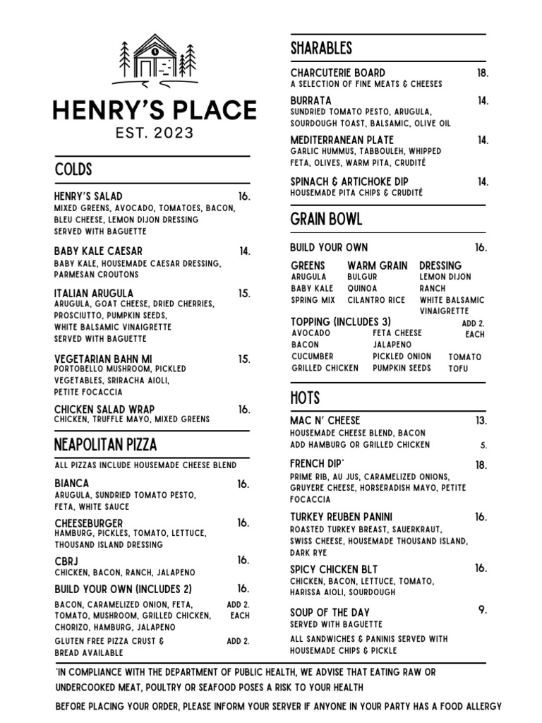 Henrys Dinner & Bar Menu | PDF | Salad | Vinaigrette