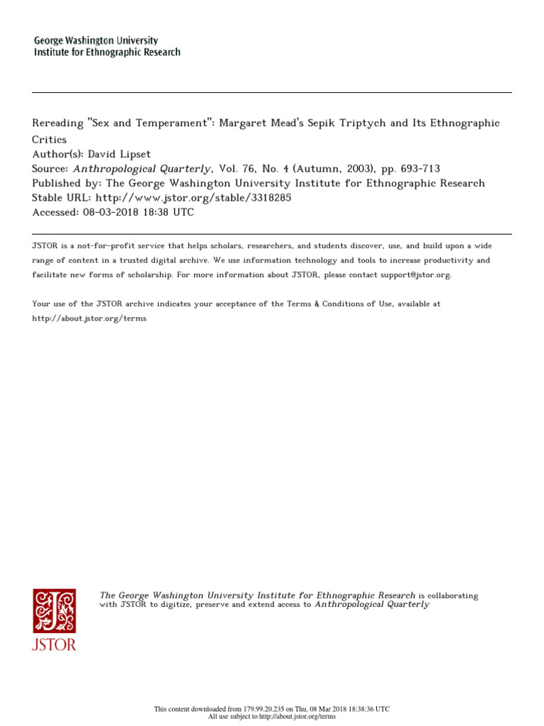 Semana 7 Lipset - Rereading - Sex - Temperament - TAC - Usp | PDF
