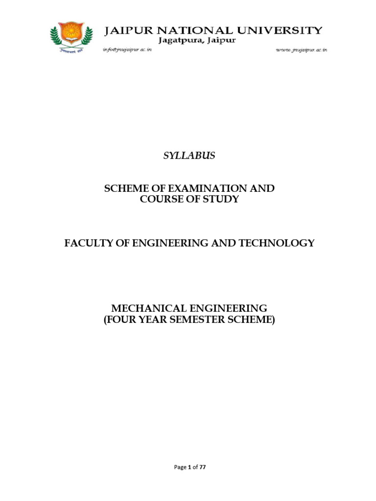 JNU Mechanical Engineering Syllabus | PDF | Boundary Layer | Bending