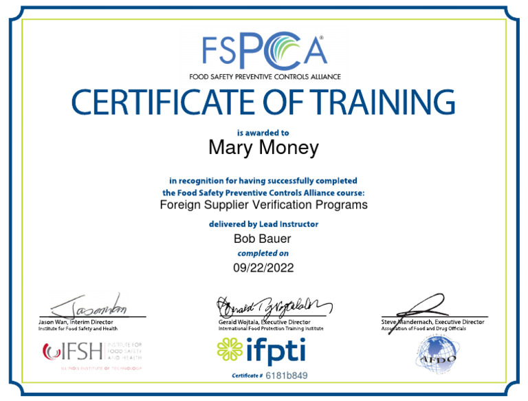 Mary Money FSPCA Certificate 1691769016 | PDF