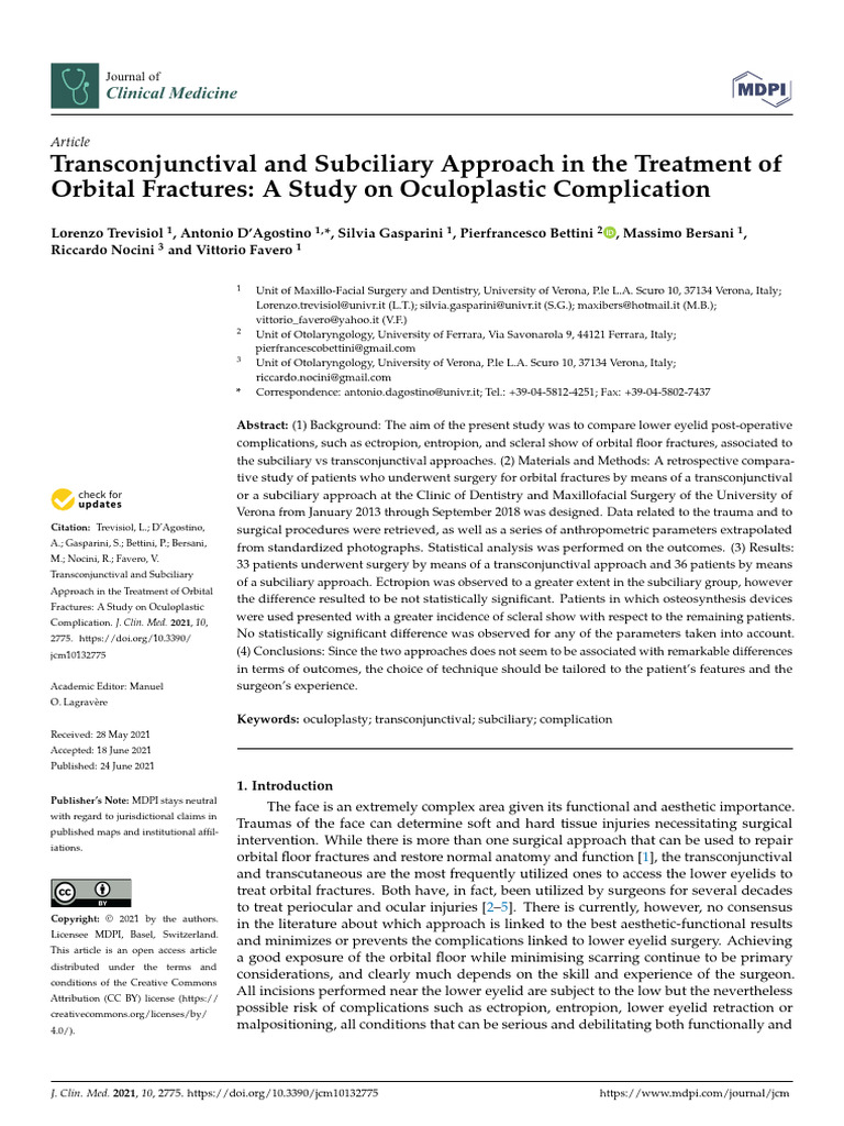 Transconjunctival and Subciliary Approach in The T | PDF | Surgery