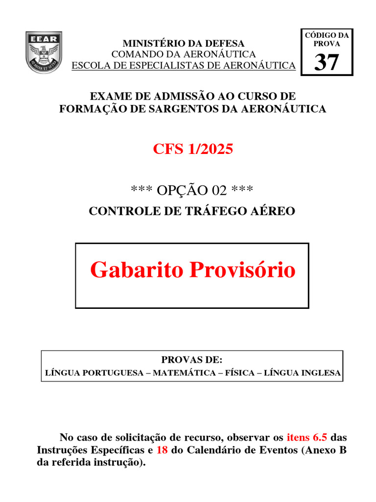 Gabarito Provisório CFS 1/2025 | PDF | Triângulo