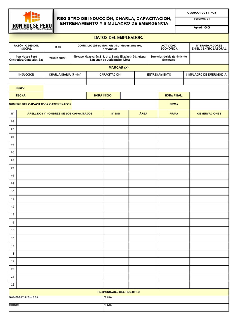 SST-F-021 Registro de Inducciòn, CH Cap, Entr y Simulacro de Emergencia ...