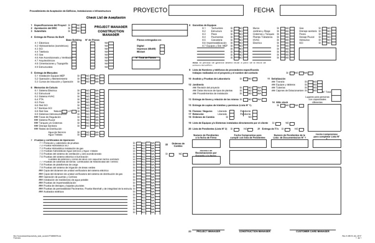 FORMATO DE Check List Entrega Carpeta Técnica. | PDF | Mecánica de ...