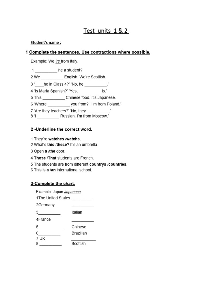 Test units 1 2 denise | PDF | English Language | Languages