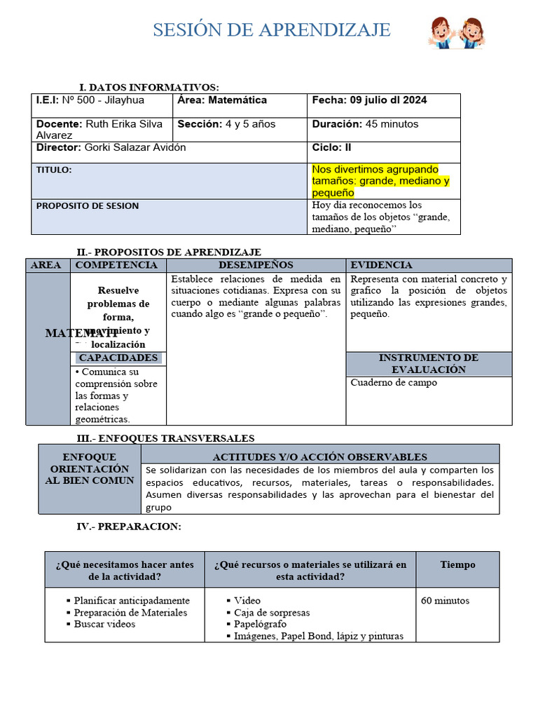 Aprendiendo Tamaños: Grande y Pequeño | PDF | Evaluación | Aprendizaje
