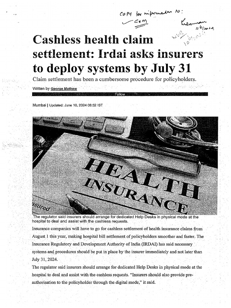Cashless Health Claim | PDF