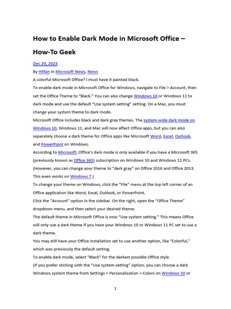 How To Enable Dark Mode in Microsoft Office | PDF | Microsoft Office ...