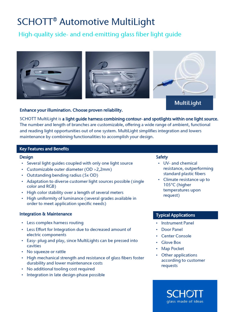 Schott Multilight Datasheet en | PDF | Optical Fiber | Glasses