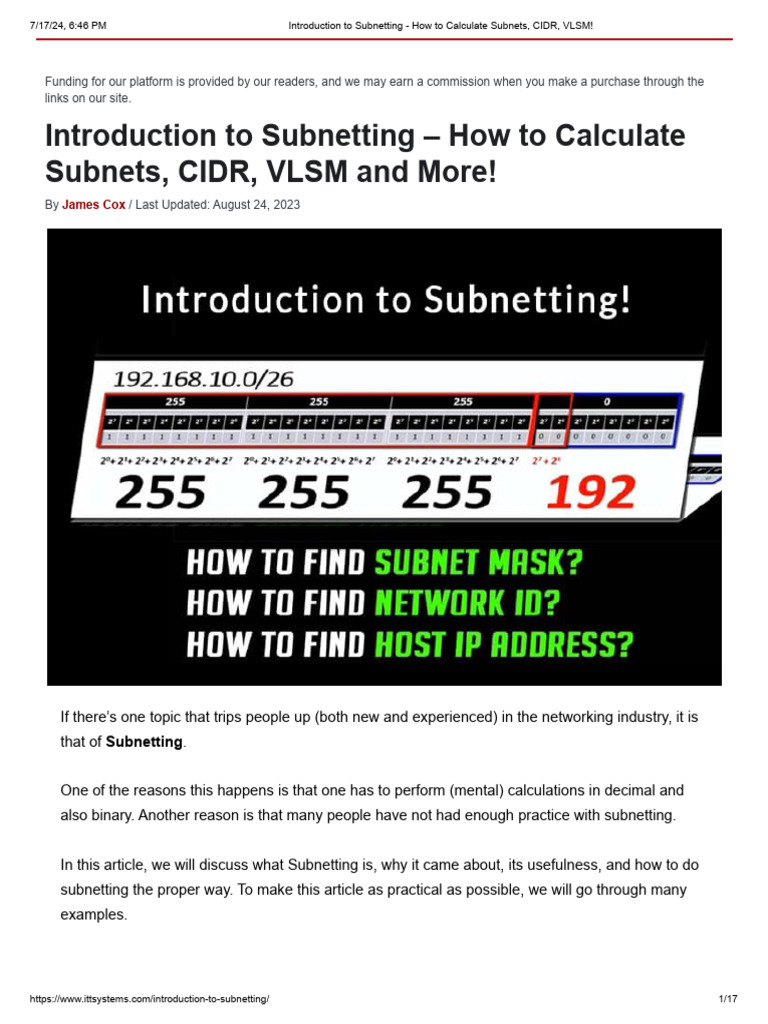 Introduction To Subnetting - How To Calculate | PDF | Ip Address | Internet