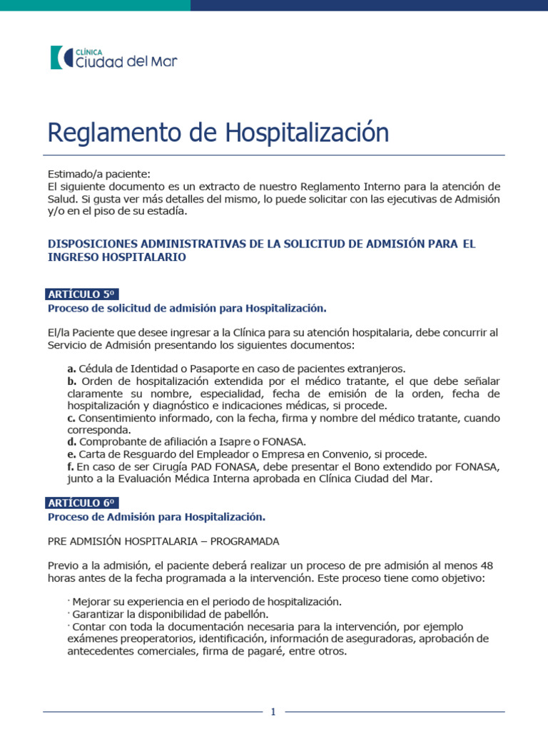 Reglamento-Hospitalización 2024 | PDF | Hospital | Medicamentos con receta