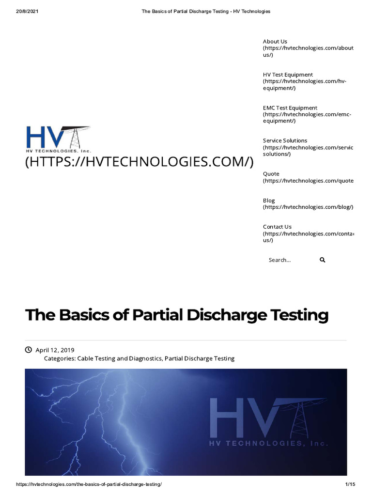 The Basics of Partial Discharge Testing - HV Technologies | PDF