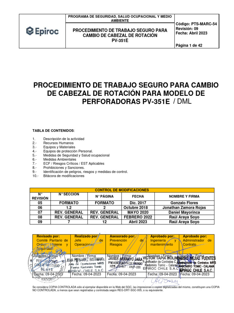 PTS Marc 54 Cambio de Cabezal de Rotacion en Perforadoras PV 351e | PDF ...