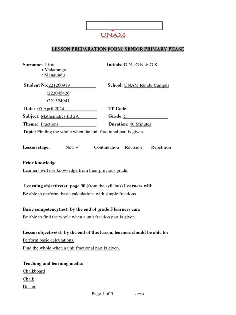 Lesson Preparation Form Senior Primary | PDF | Learning | Teachers