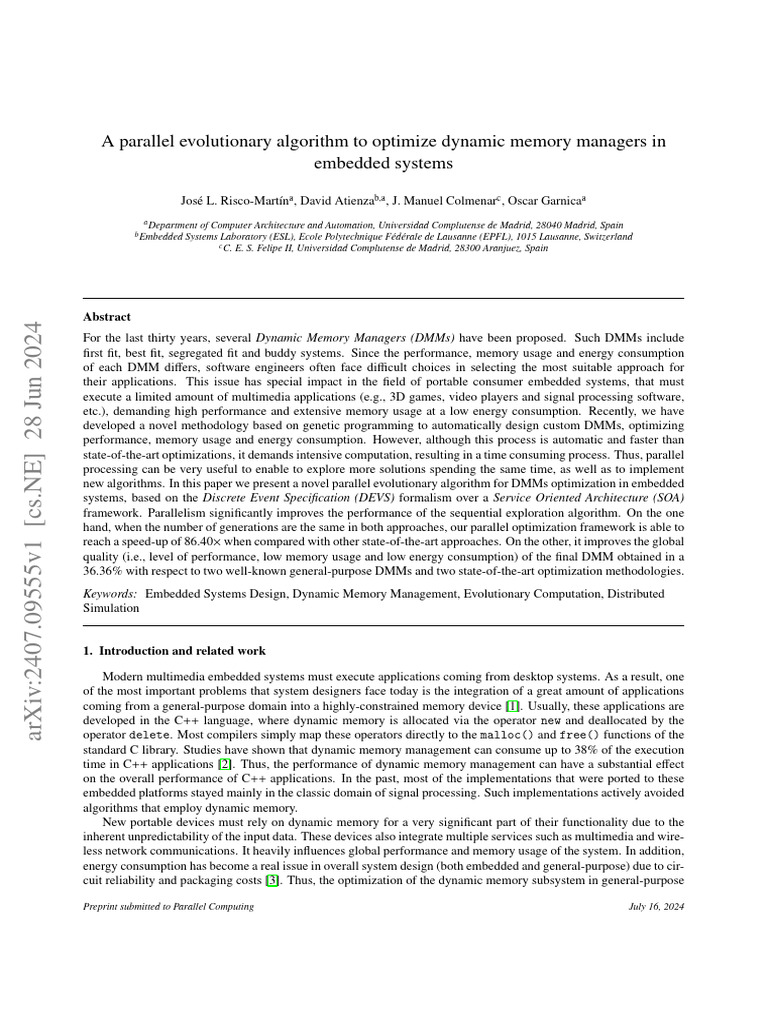 A Parallel Evolutionary Algorithm To Optimize Dynamic Memory Managers In Embedded Systems Pdf